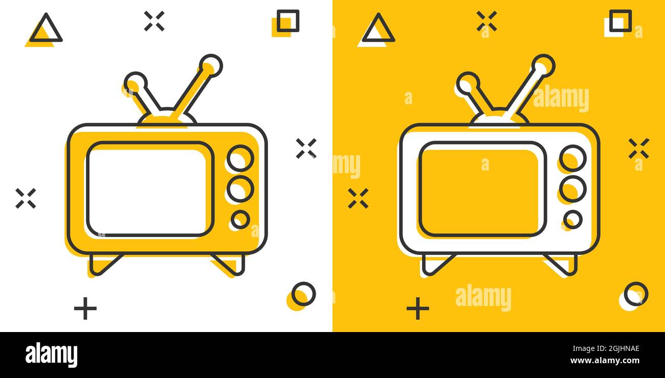 Tv icon in comic style. Television cartoon sign vector illustration on ...