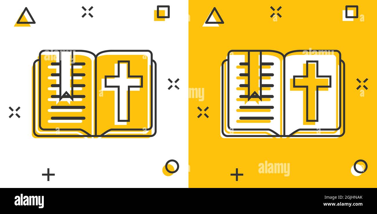 Bible book icon in comic style. Church faith cartoon vector ...
