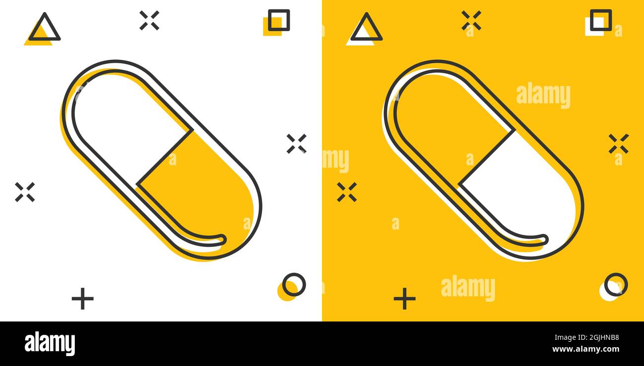 Pill capsule icon in comic style. Drugs cartoon vector illustration on ...