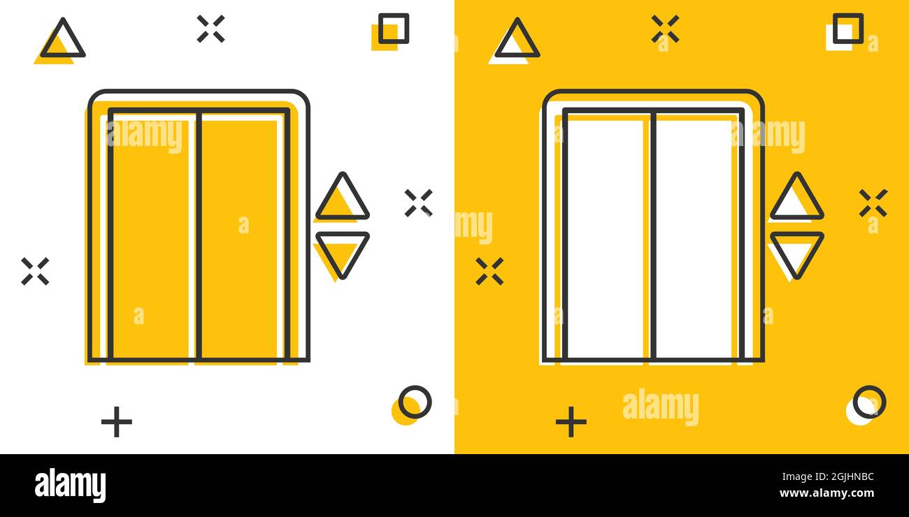 Elevator icon in comic style. Lift cartoon vector illustration on white ...