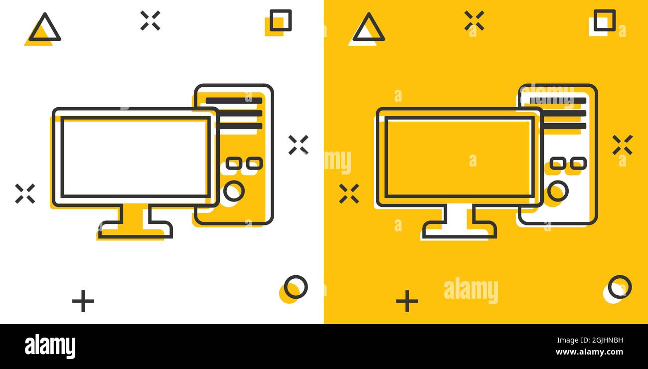 Pc computer icon in comic style. Desktop cartoon vector illustration on ...