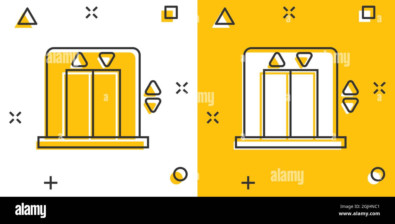 Elevator icon in comic style. Lift cartoon vector illustration on white ...