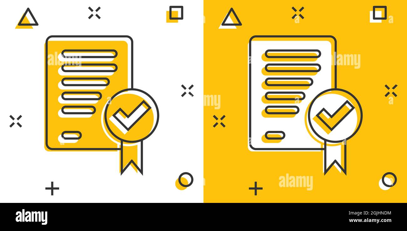 Approved document icon in comic style. Authorize cartoon vector ...