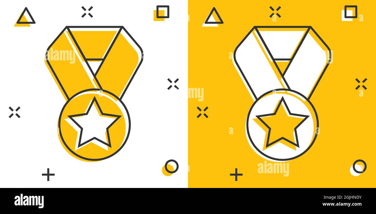 Medal icon in comic style. Prize cartoon sign vector illustration on ...