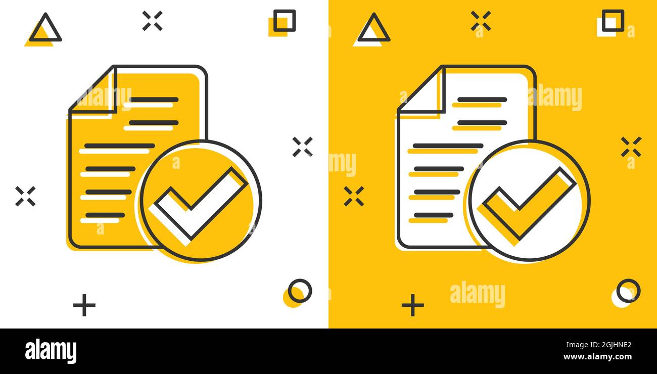 Approved document icon in comic style. Authorize cartoon vector ...