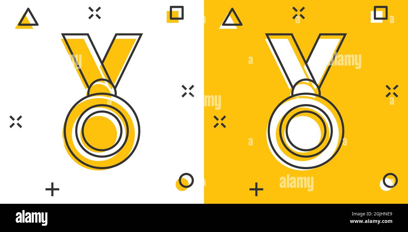 Medal icon in comic style. Prize cartoon sign vector illustration on ...