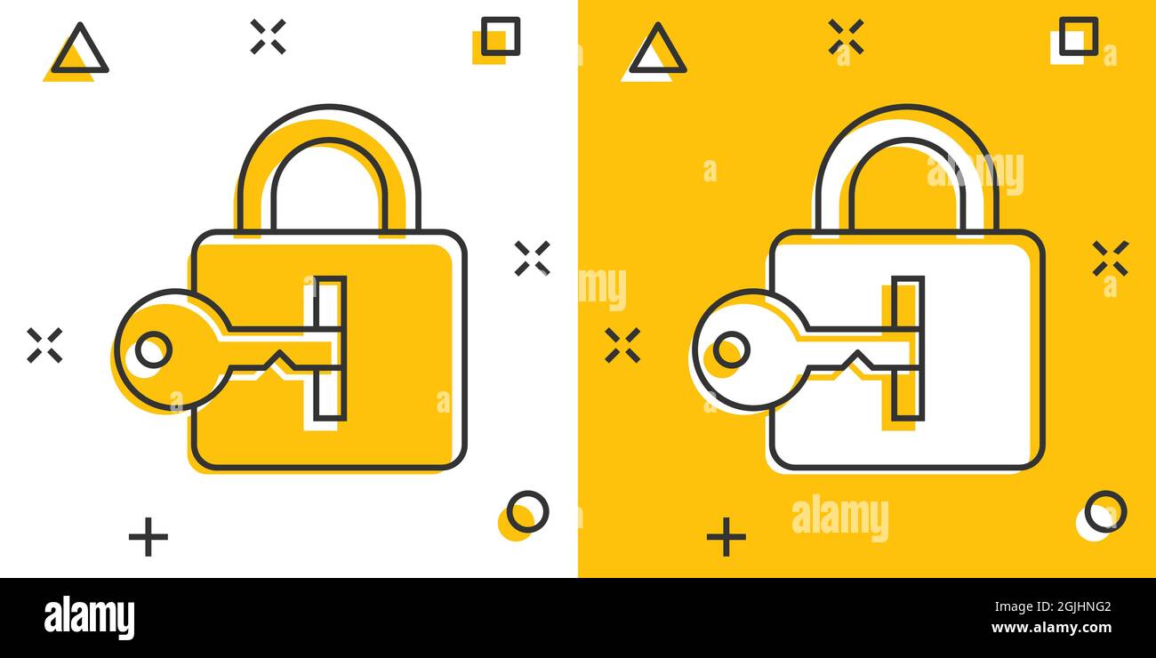 Locker icon in comic style. Padlock password cartoon vector ...