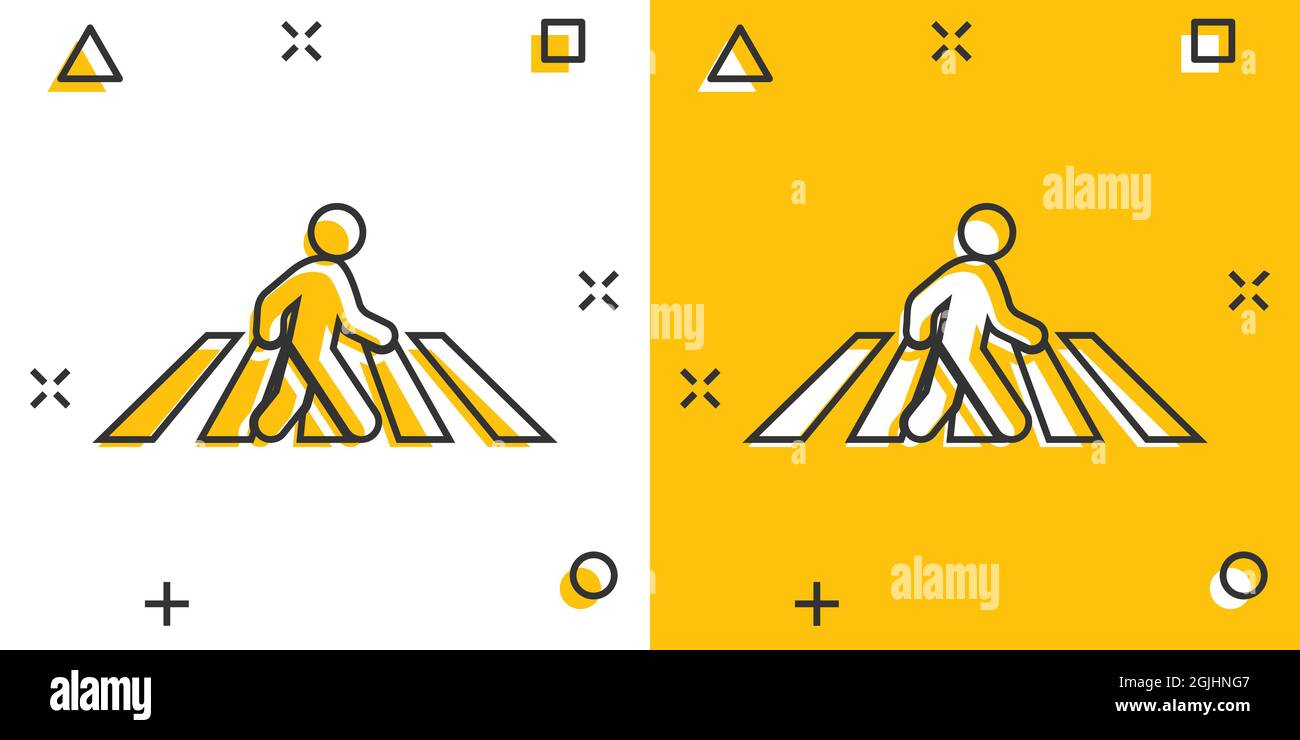 Pedestrian crosswalk icon in comic style. People walkway cartoon sign ...