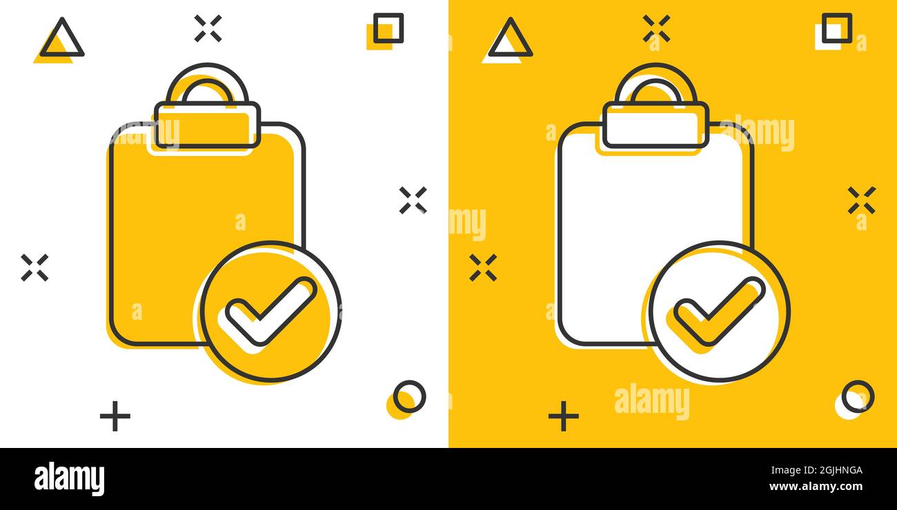 Document checkbox icon in comic style. Test cartoon vector illustration ...