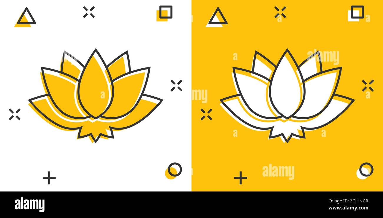 Lotus icon in comic style. Flower leaf cartoon vector illustration on ...