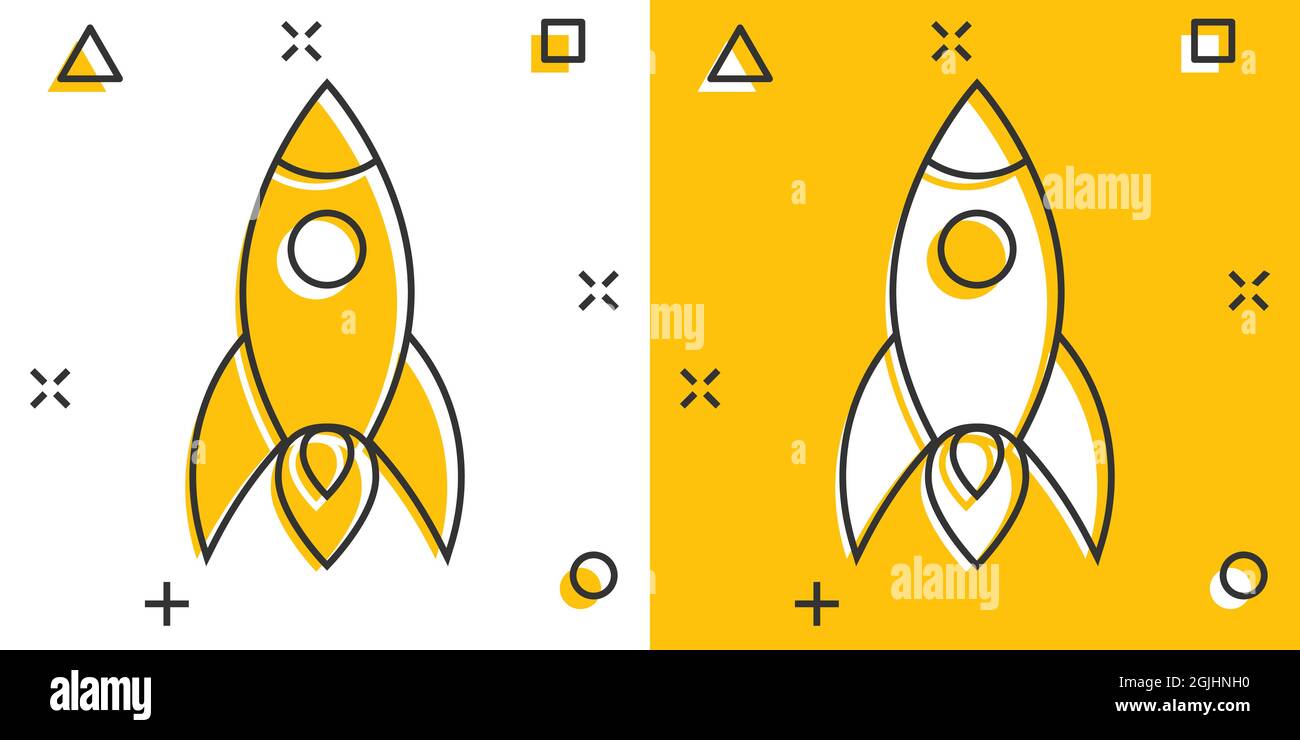 Rocket icon in comic style. Spaceship launch cartoon vector ...