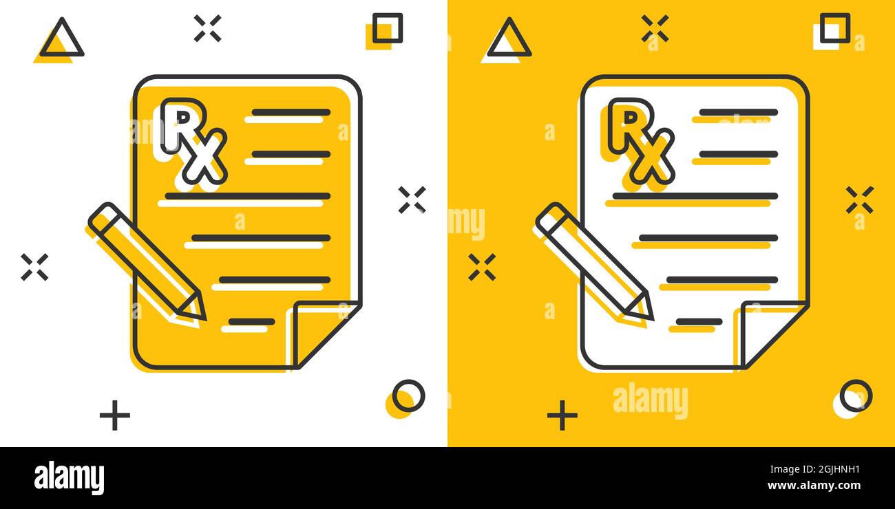 Prescription icon in comic style. Rx document cartoon vector ...