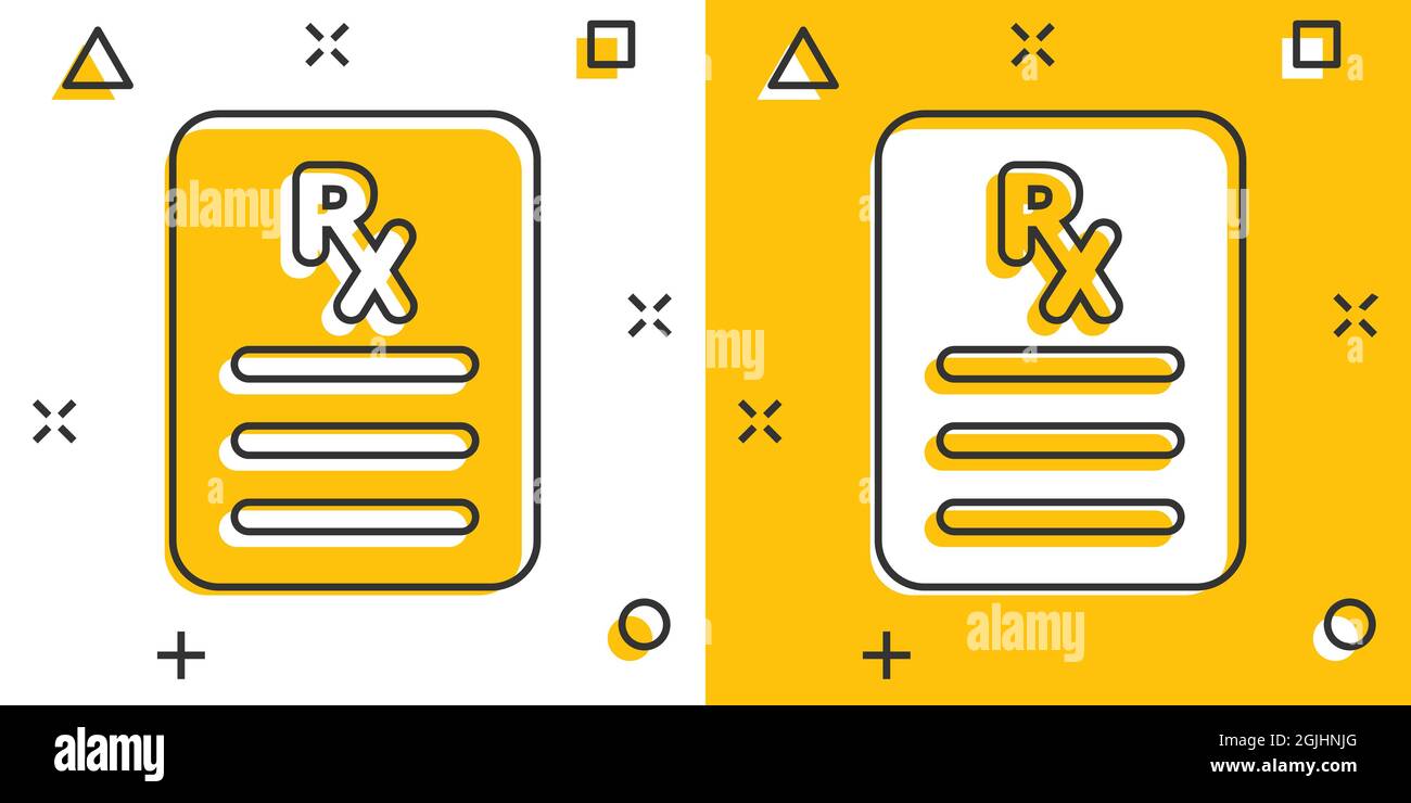 Prescription icon in comic style. Rx document cartoon vector ...