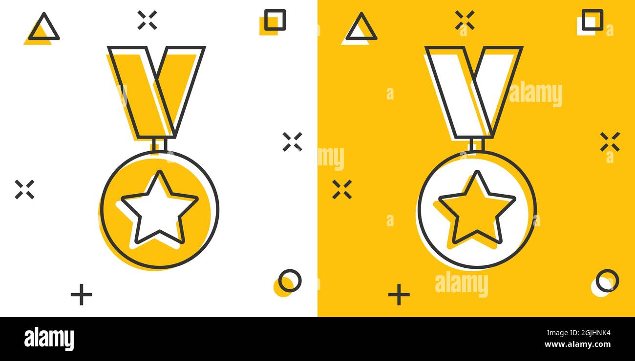 Medal icon in comic style. Prize cartoon sign vector illustration on ...
