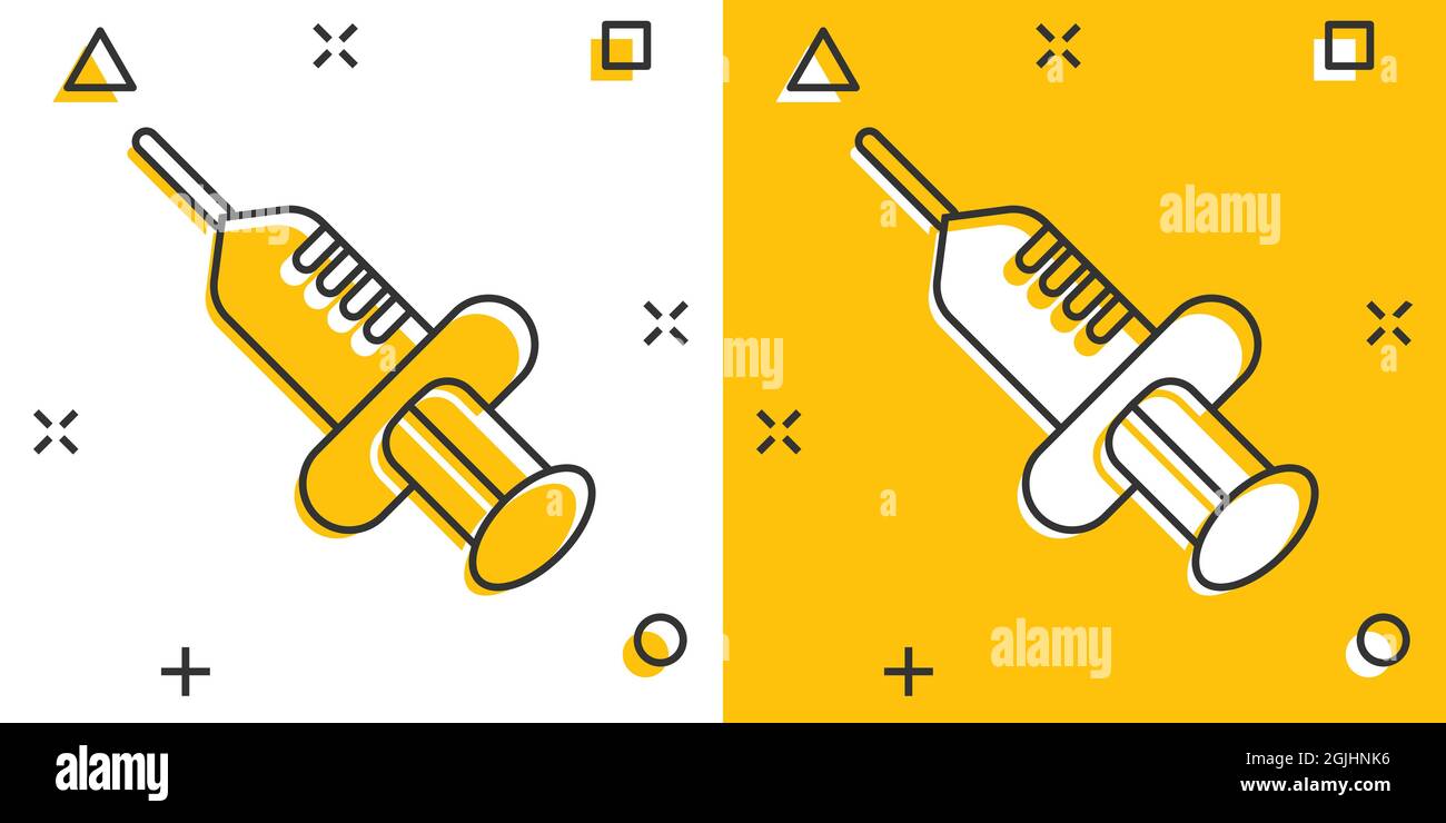 Syringe icon in comic style. Inject needle cartoon vector illustration ...