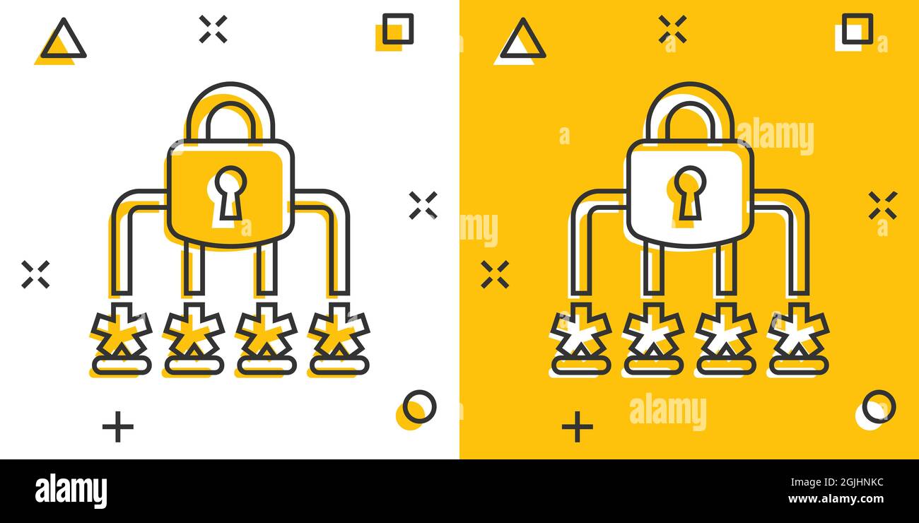 Login icon in comic style. Password access cartoon vector illustration ...