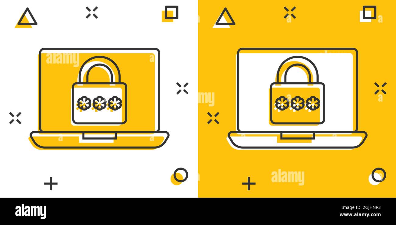Login icon in comic style. Password access cartoon vector illustration ...