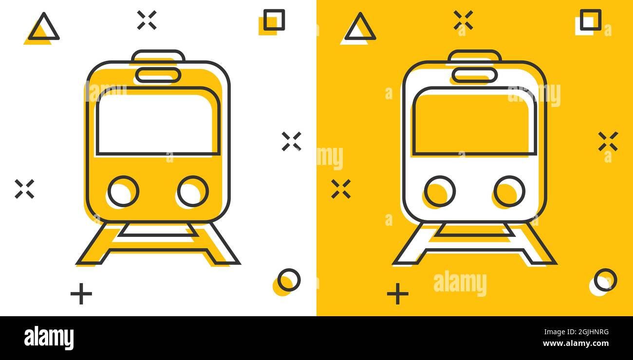 Metro icon in comic style. Train subway cartoon vector illustration on ...