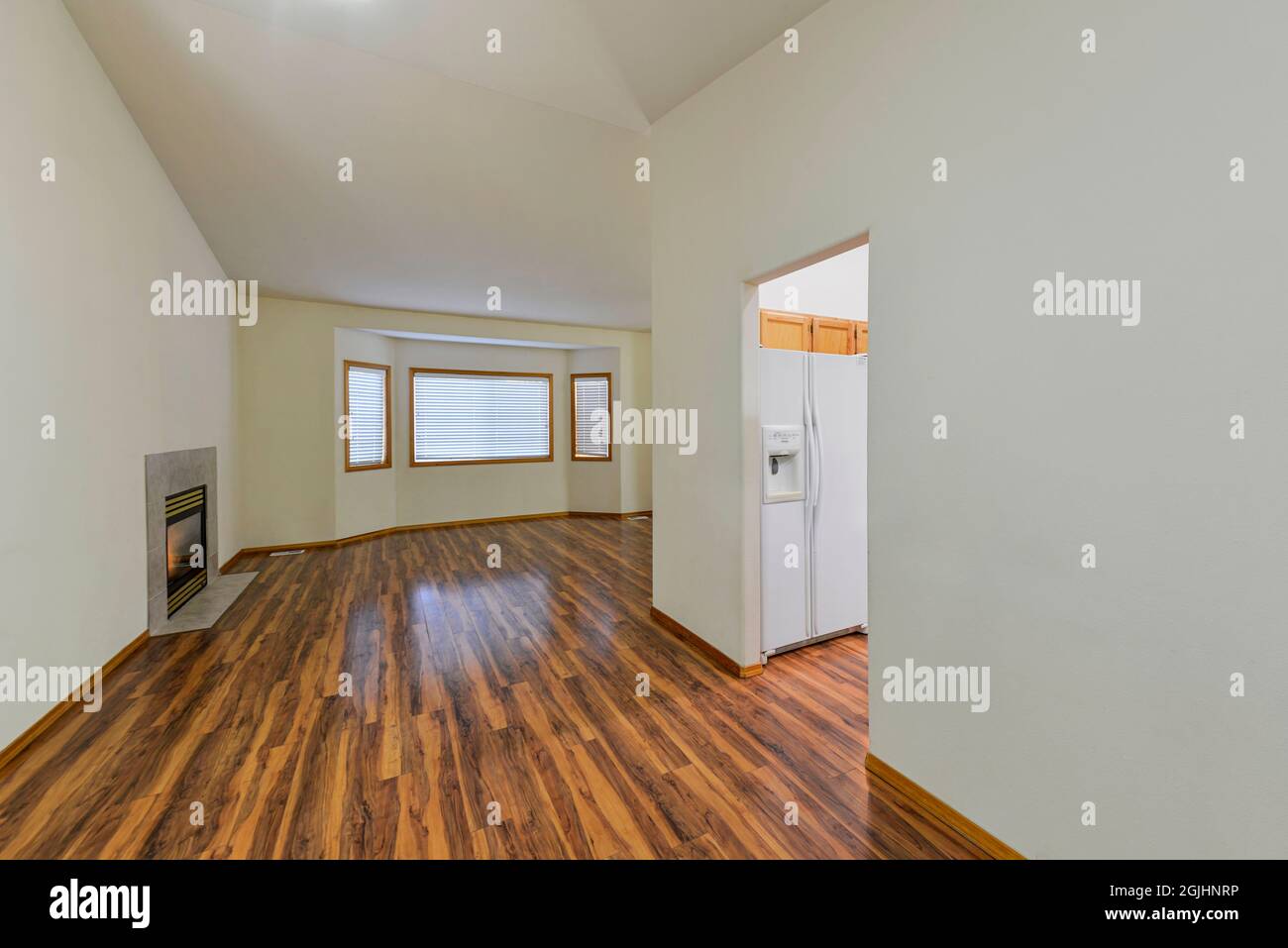 Modern residential empty dining room and living room interior Stock ...