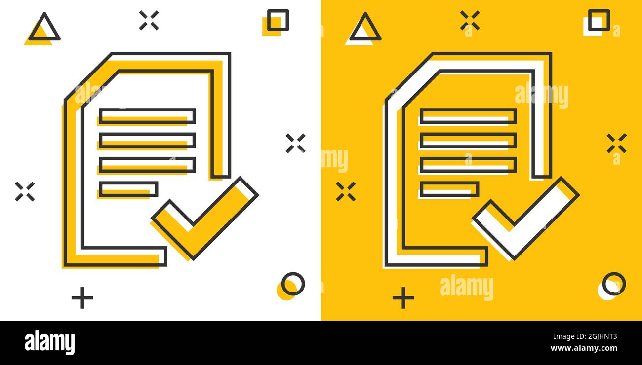 Approved document icon in comic style. Authorize cartoon vector ...