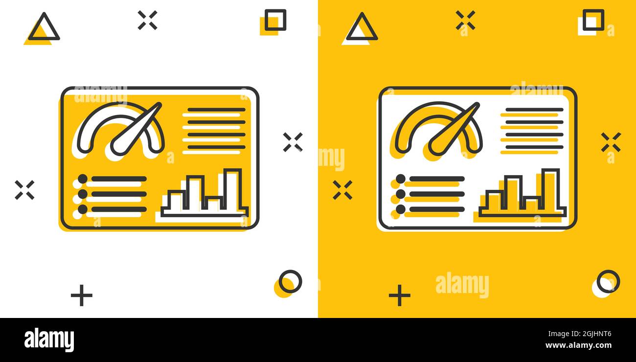 Dashboard icon in comic style. Finance analyzer cartoon vector ...