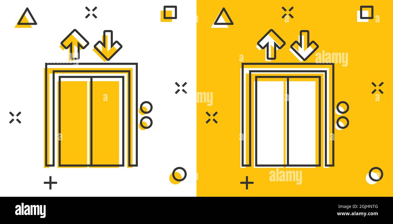 Elevator icon in comic style. Lift cartoon vector illustration on white ...
