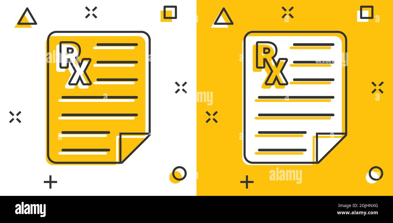 Prescription icon in comic style. Rx document cartoon vector ...