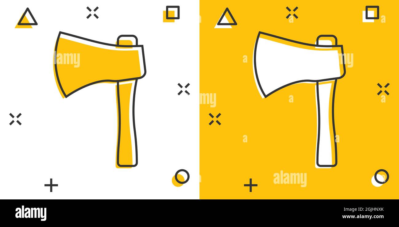 Axe icon in comic style. Lumberjack cartoon vector illustration on ...