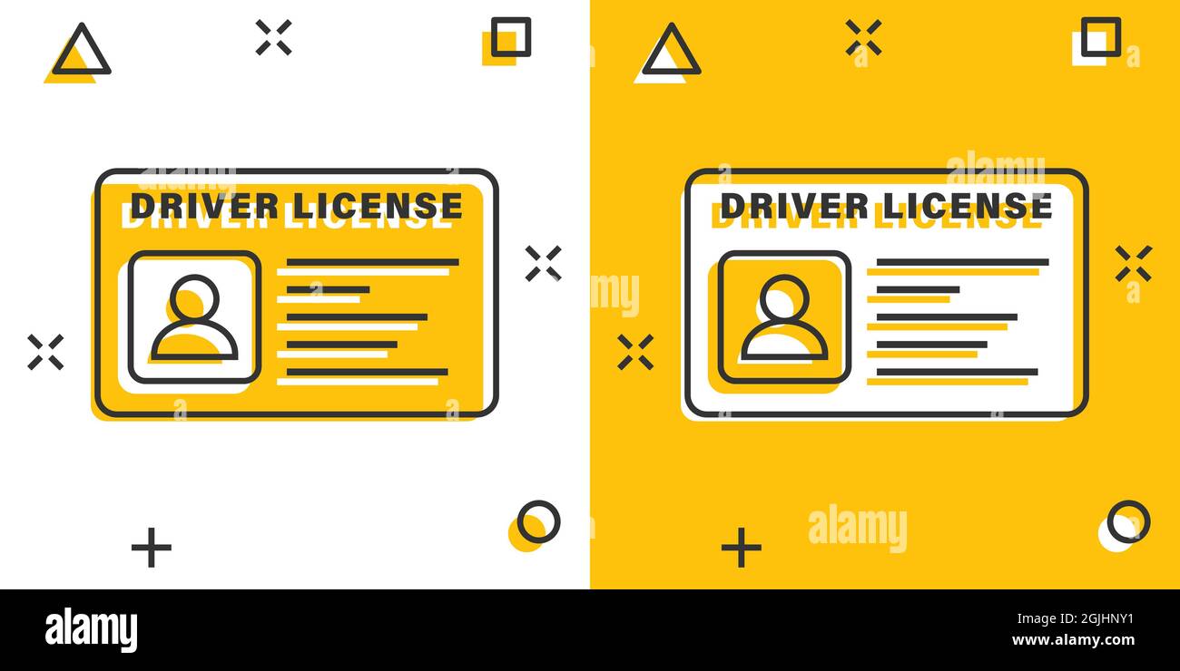 Driver license icon in comic style. Id card cartoon vector illustration ...