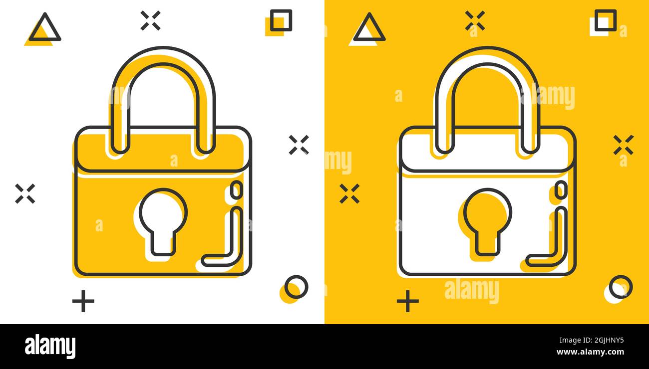 Locker icon in comic style. Padlock password cartoon vector ...