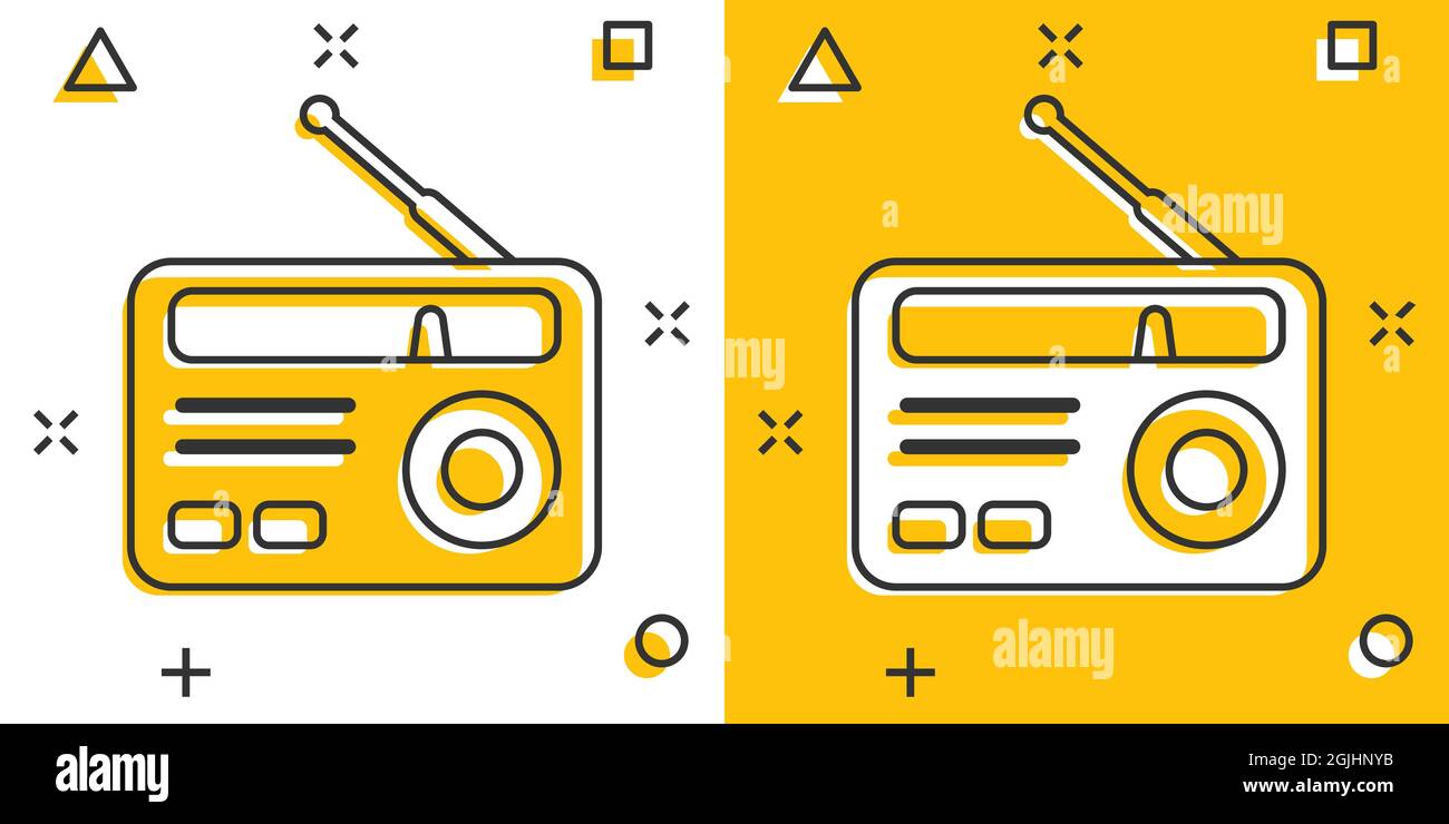 Radio icon in comic style. Fm broadcast cartoon vector illustration on ...