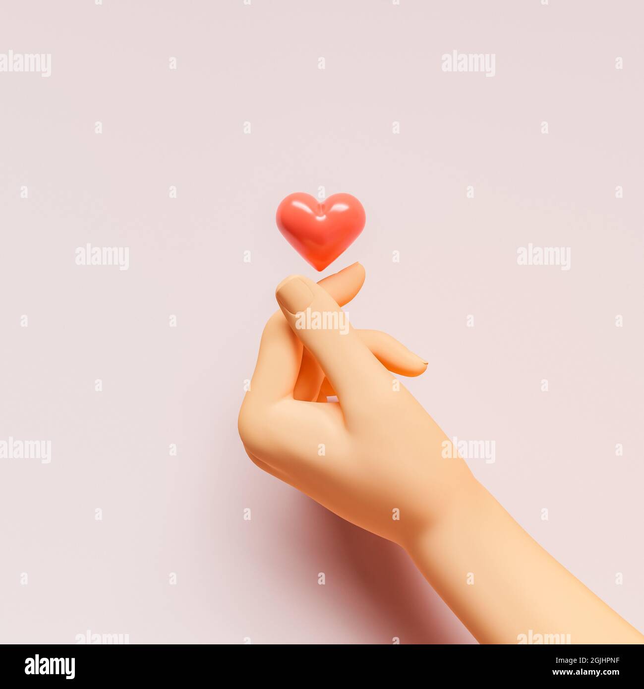 3d hand making korean heart symbol with a heart floating on top. 3d ...