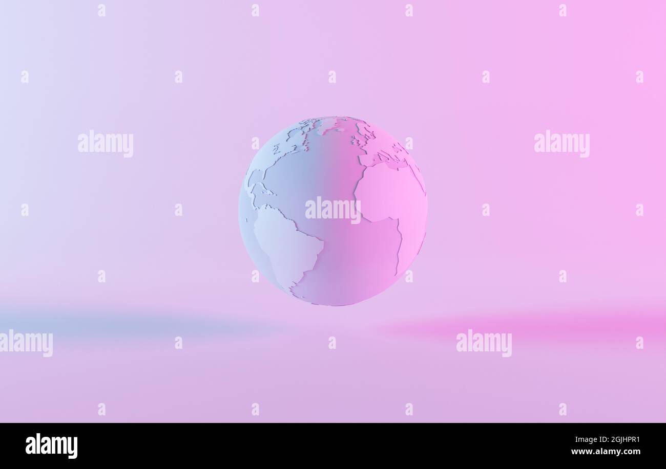 minimalist planet earth floating with neon lighting. 3d rendering Stock ...