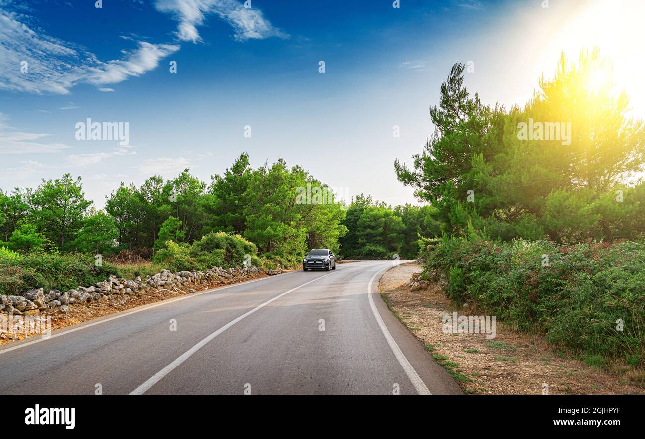 Scenic road. Road is surrounded by a magnificent natural landscape ...