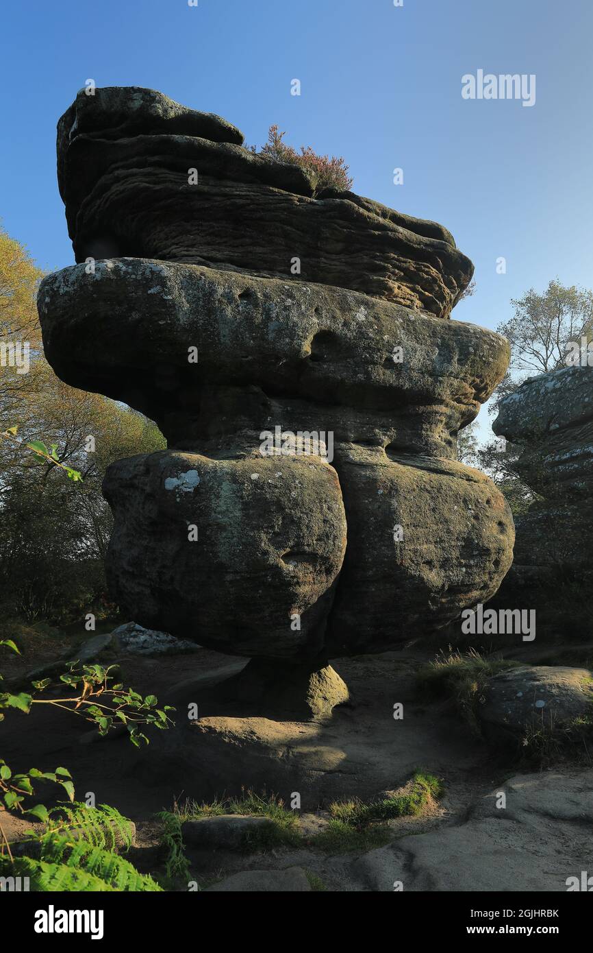 Rock formation known as The Idol Stone at Brimham Rocks in Nidderdale ...