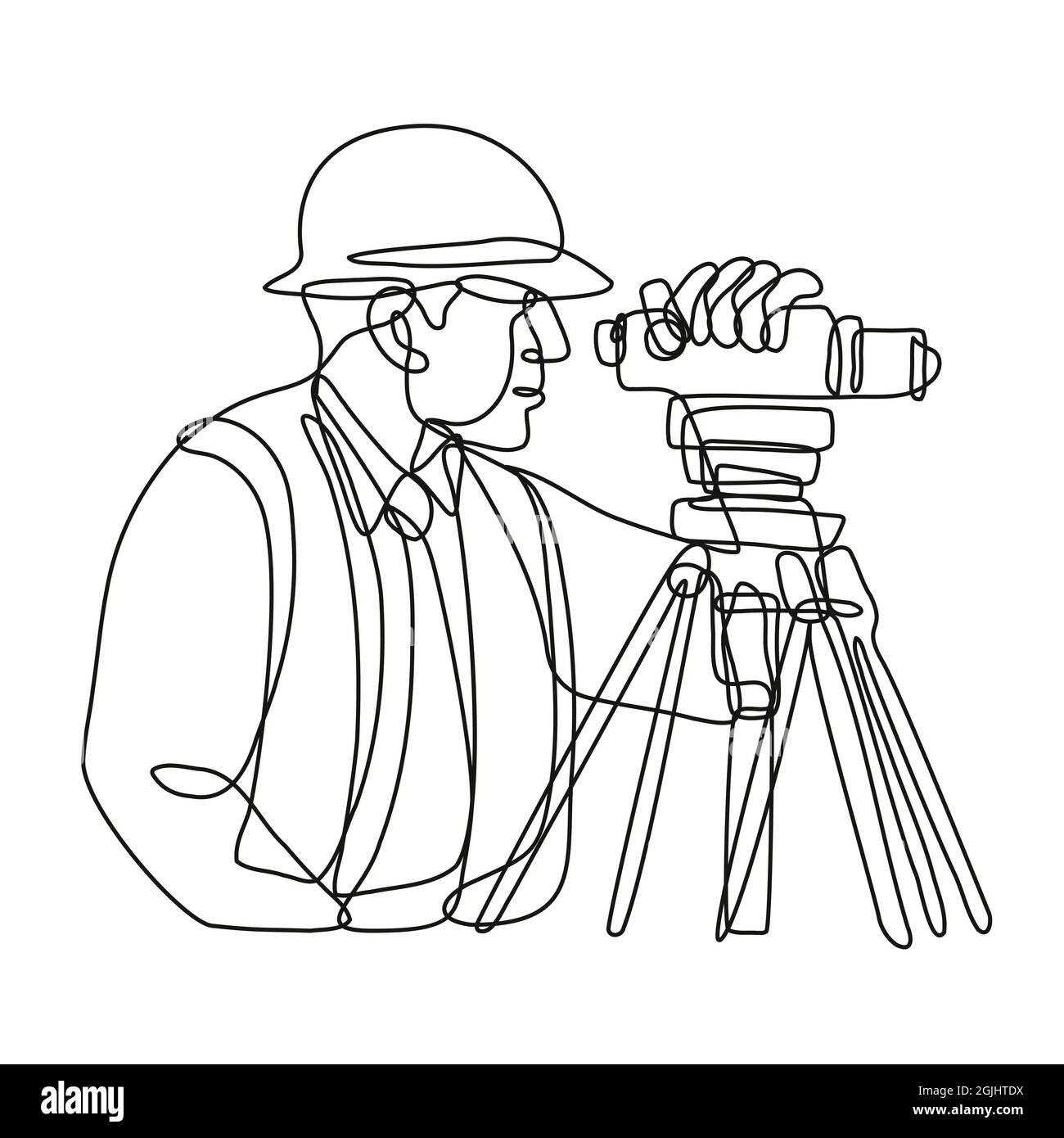 Geodetic Surveyor Using a Theodolite Side View Continuous Line Drawing ...