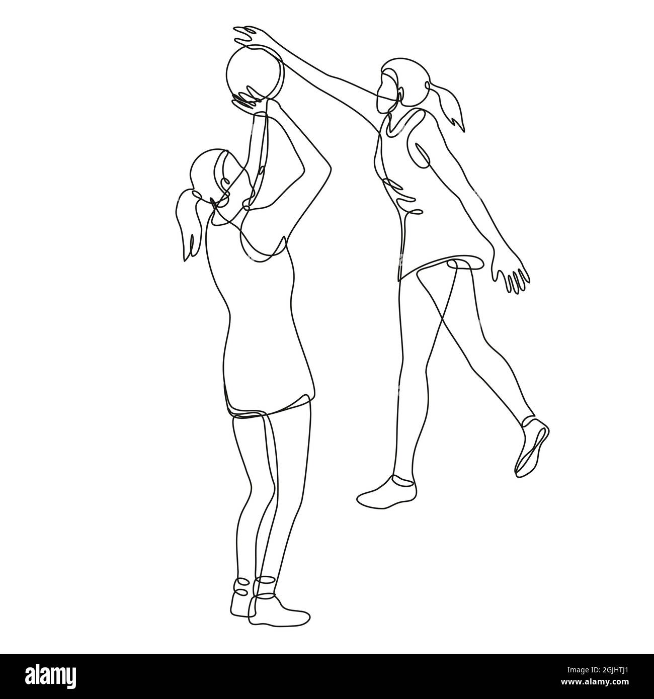 Netball Player Shooting and Blocking the Ball Continuous Line Drawing ...