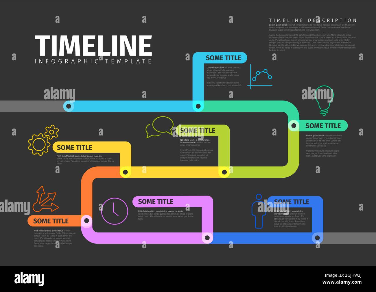 Vector dark Infographic timeline report template with thick lines and ...