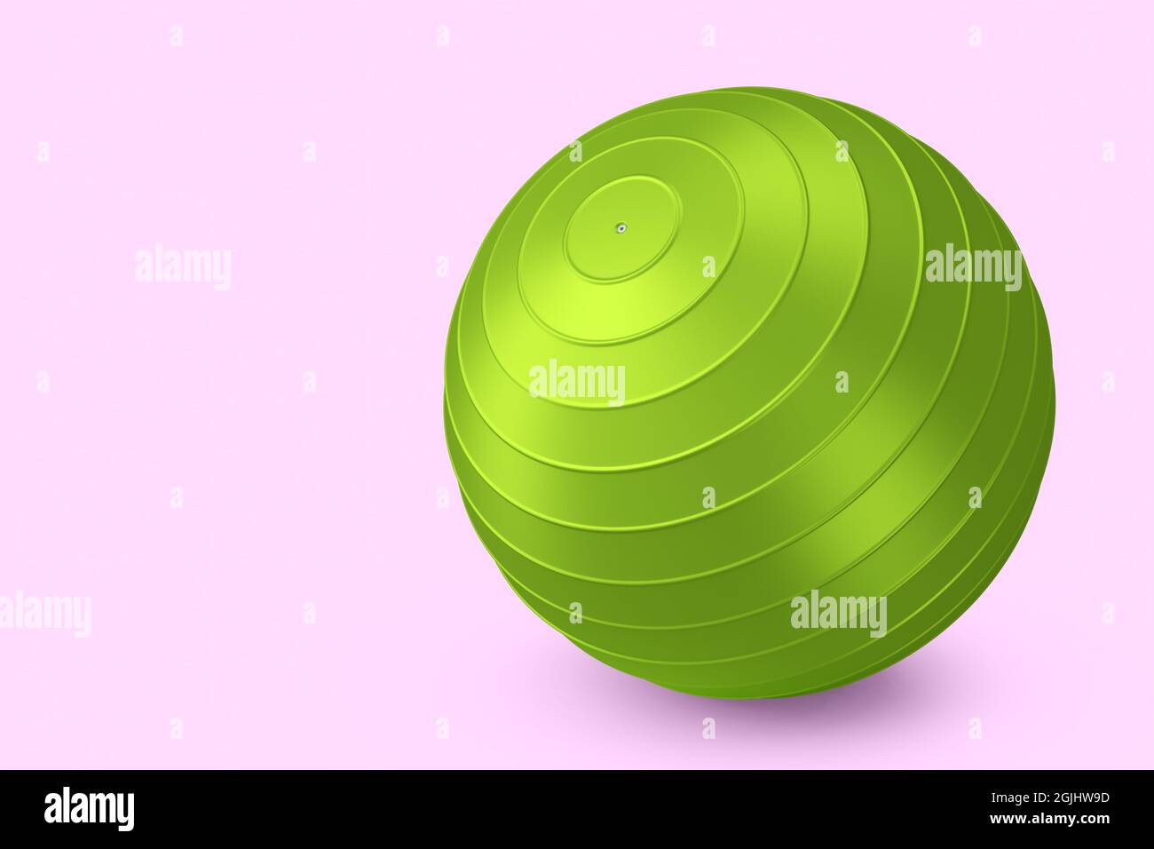 Green fitball or fitness ball isolated pink background. 3d rendering of ...