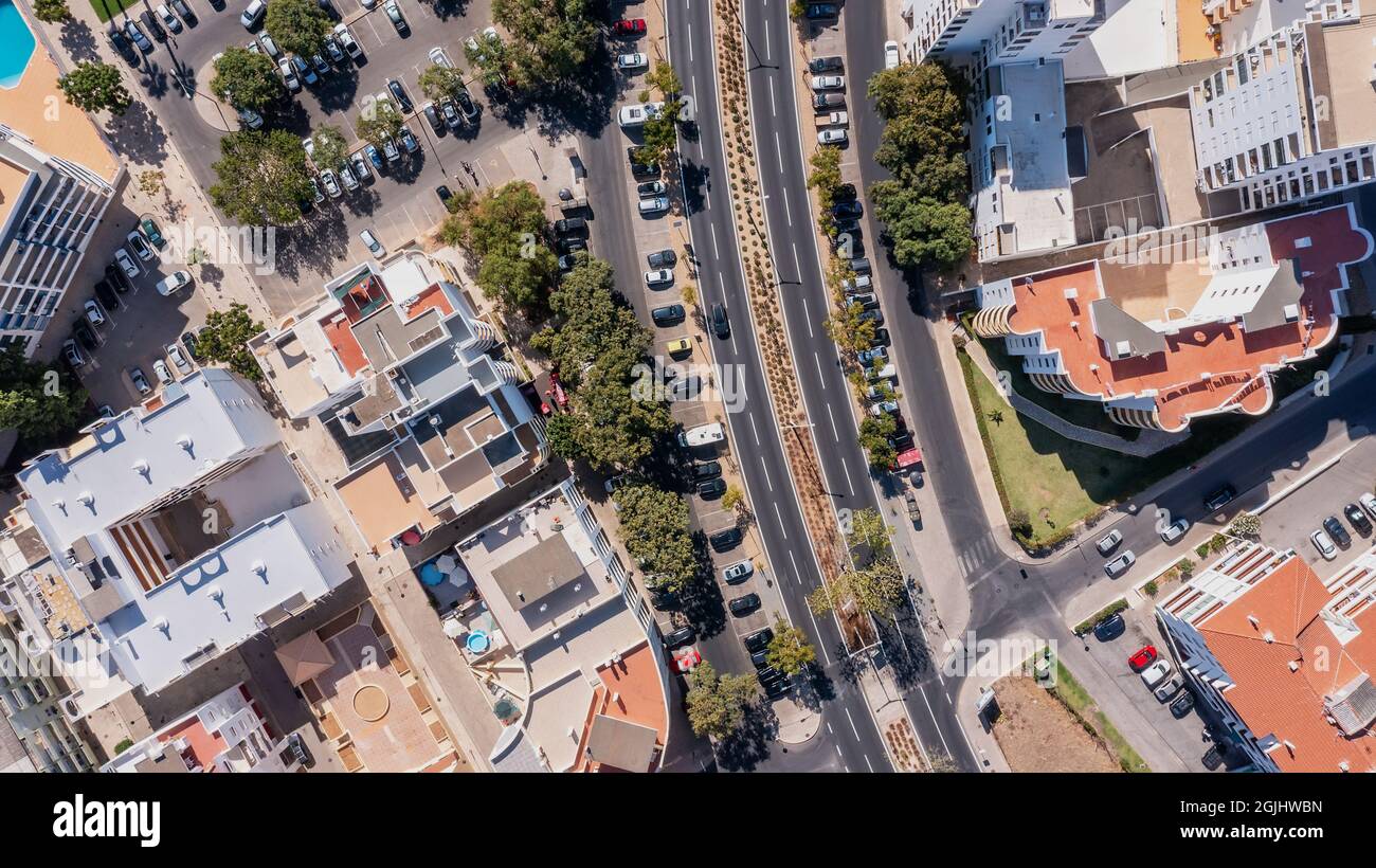 Aerial cityscape of houses and streets of Portugal cities. View from ...