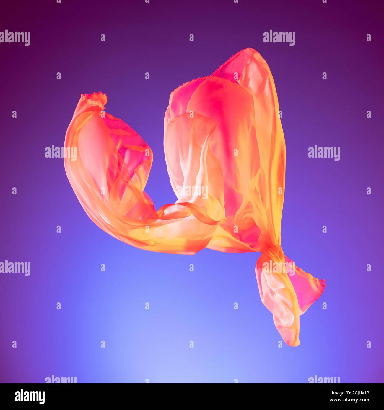 Fabric flowing cloth wave, pink orange silk flying textile isolated ...