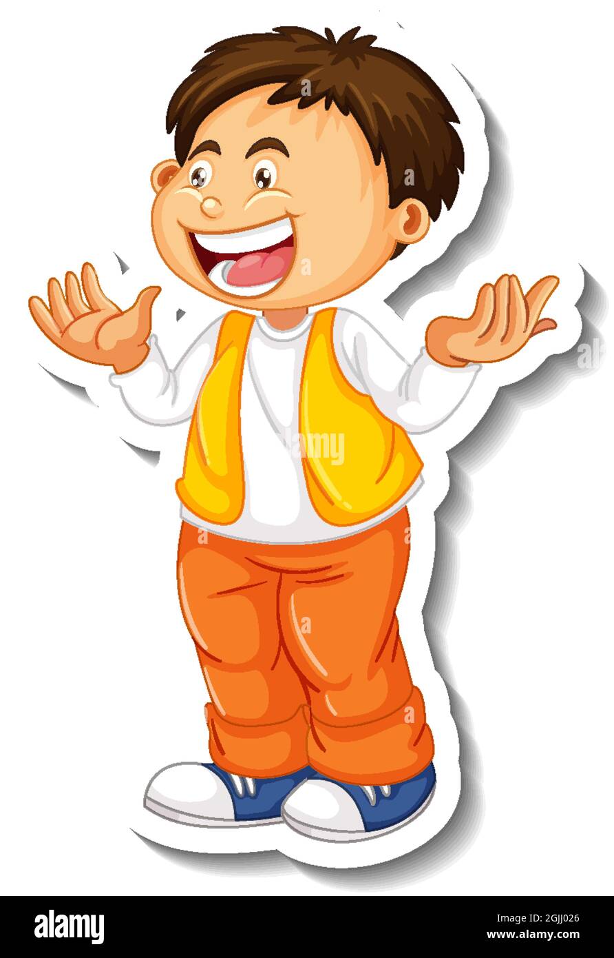 Sticker template with a boy cartoon character isolated illustration ...