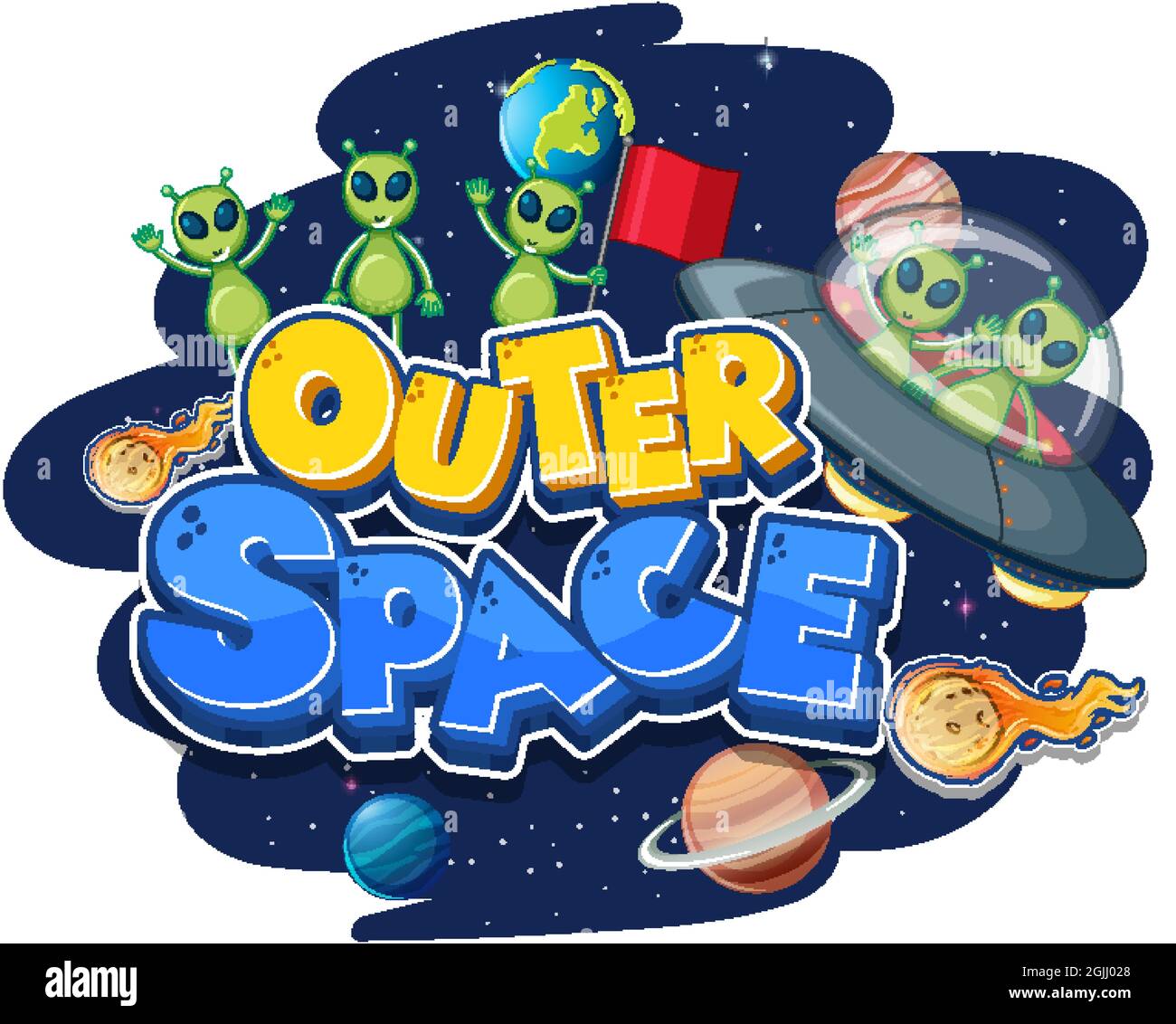 Outer Space logo with aliens and ufo illustration Stock Vector Image ...