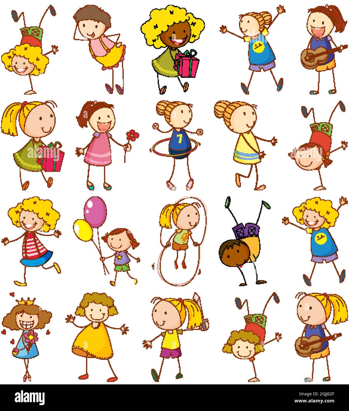 Set of different doodle kids cartoon character illustration Stock ...