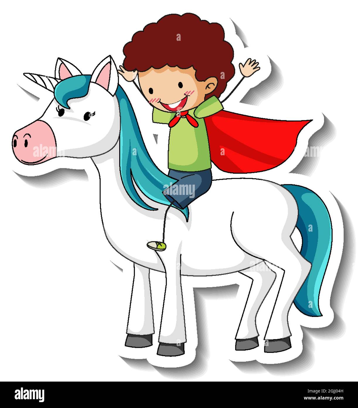 Cute stickers with a hero boy riding a unicorn cartoon character ...