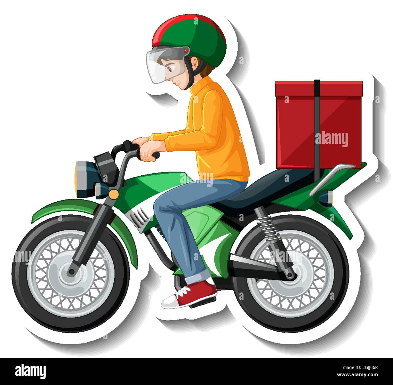 A sticker template with delivery man on motorcycle illustration Stock ...