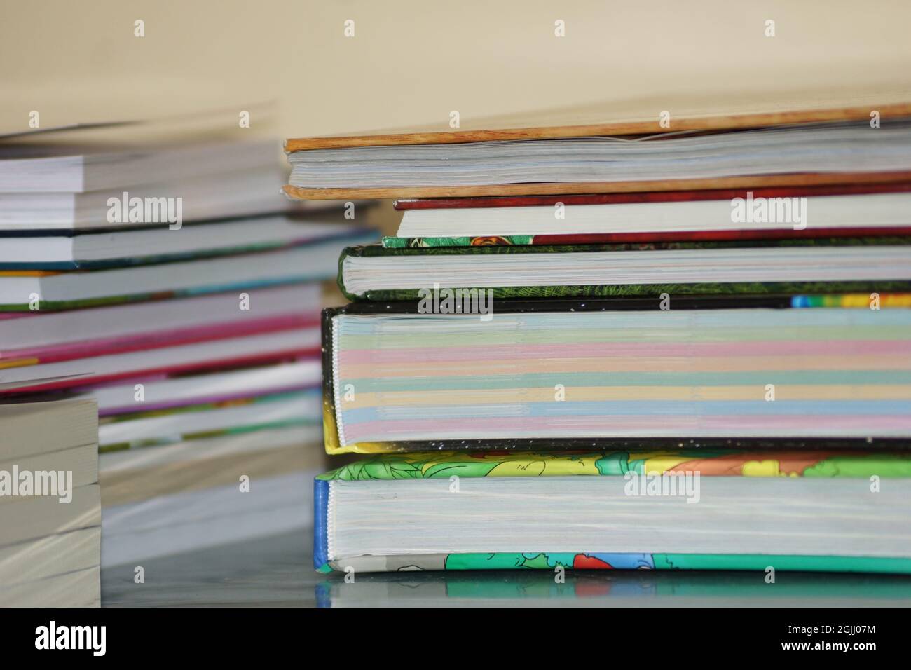 A stack of books with colorful covers. The library or bookstore. Books ...