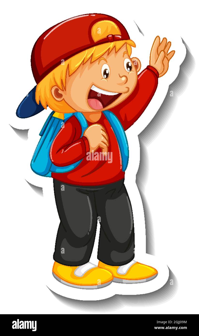 Sticker template with a boy cartoon character isolated illustration ...