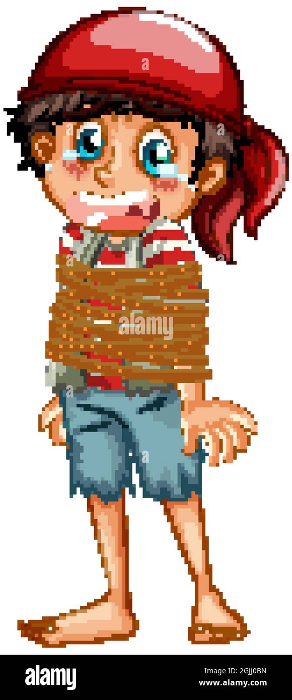 A pirate boy got rope around his body cartoon character isolated ...