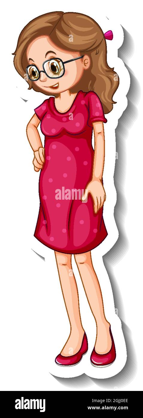 A Sticker Template With A Woman Wearing Red Dress In Standing Pose